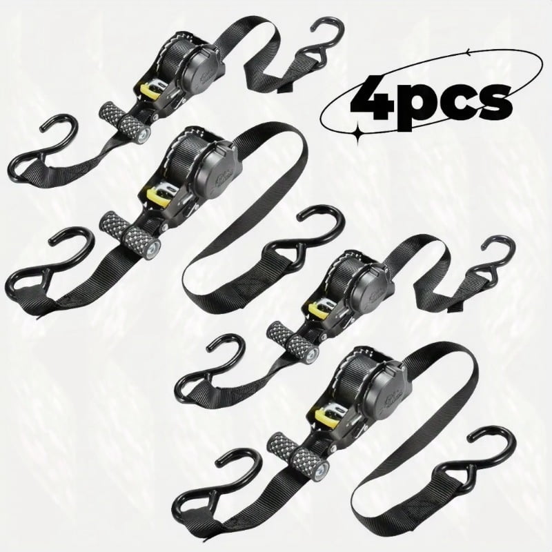 4pcs 10FT Ratchet Tie Down Straps Auto Retractable Heavy Duty 1500lbs 4 ...