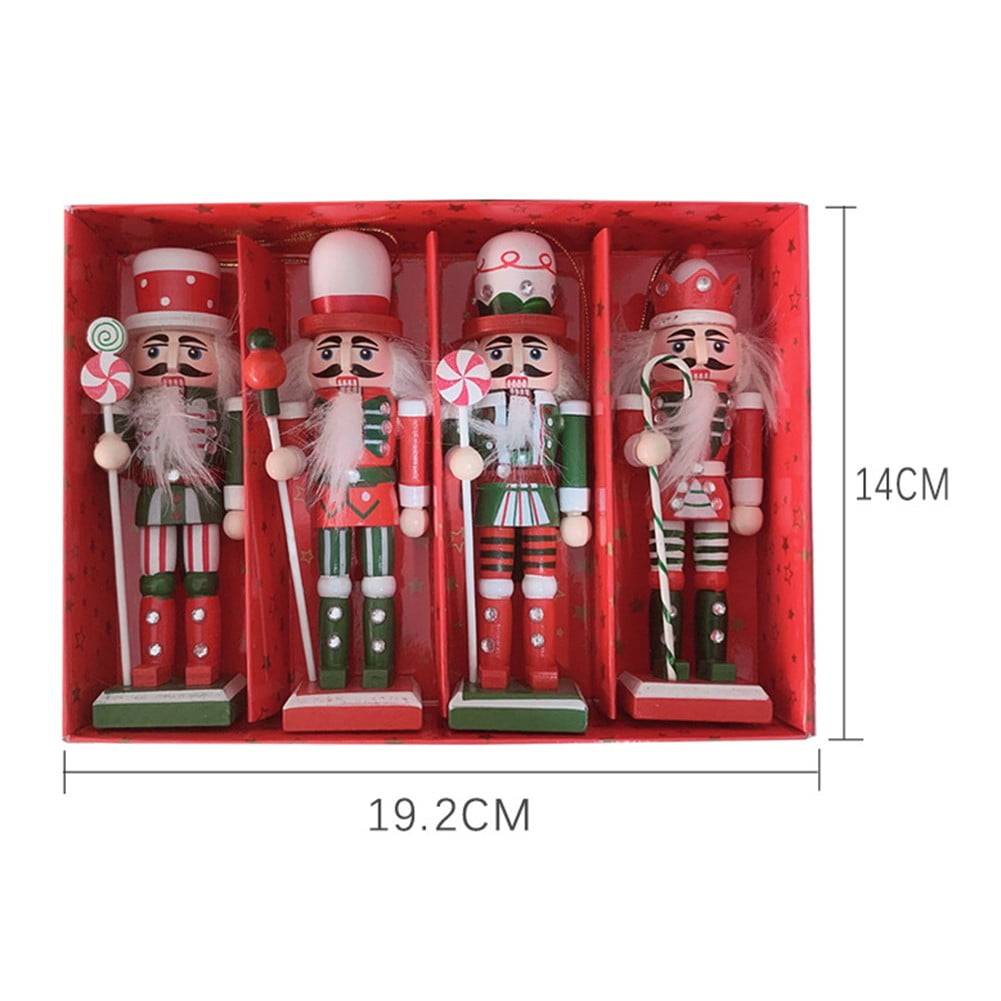 4pcs 12CM Wooden Puppet Nutcracker Christmas Ornaments Pendant Window ...