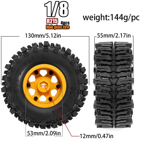 4pcs 130mm 2.2Inch Beadlock Wheel Rim Rubber Tire Set for 1/10 RC ...