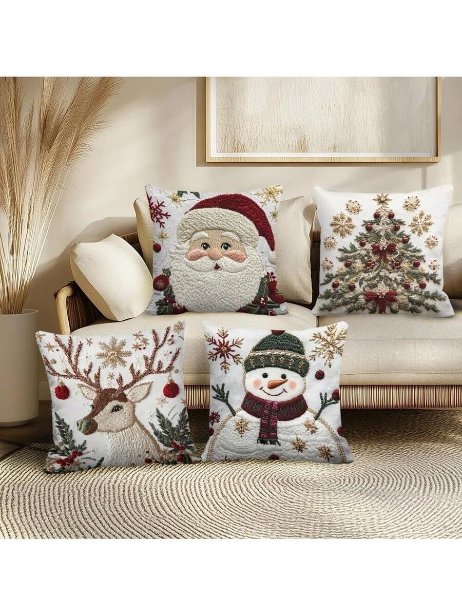 4pcs 18x18 Inch 2D Christmas Pillowcases - Santa/Reindeer/Snowman ...