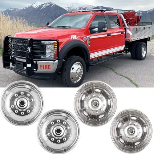 4pcs 19.5" Front Rear Polished Stainless Steel Dually Wheel Simulators ...