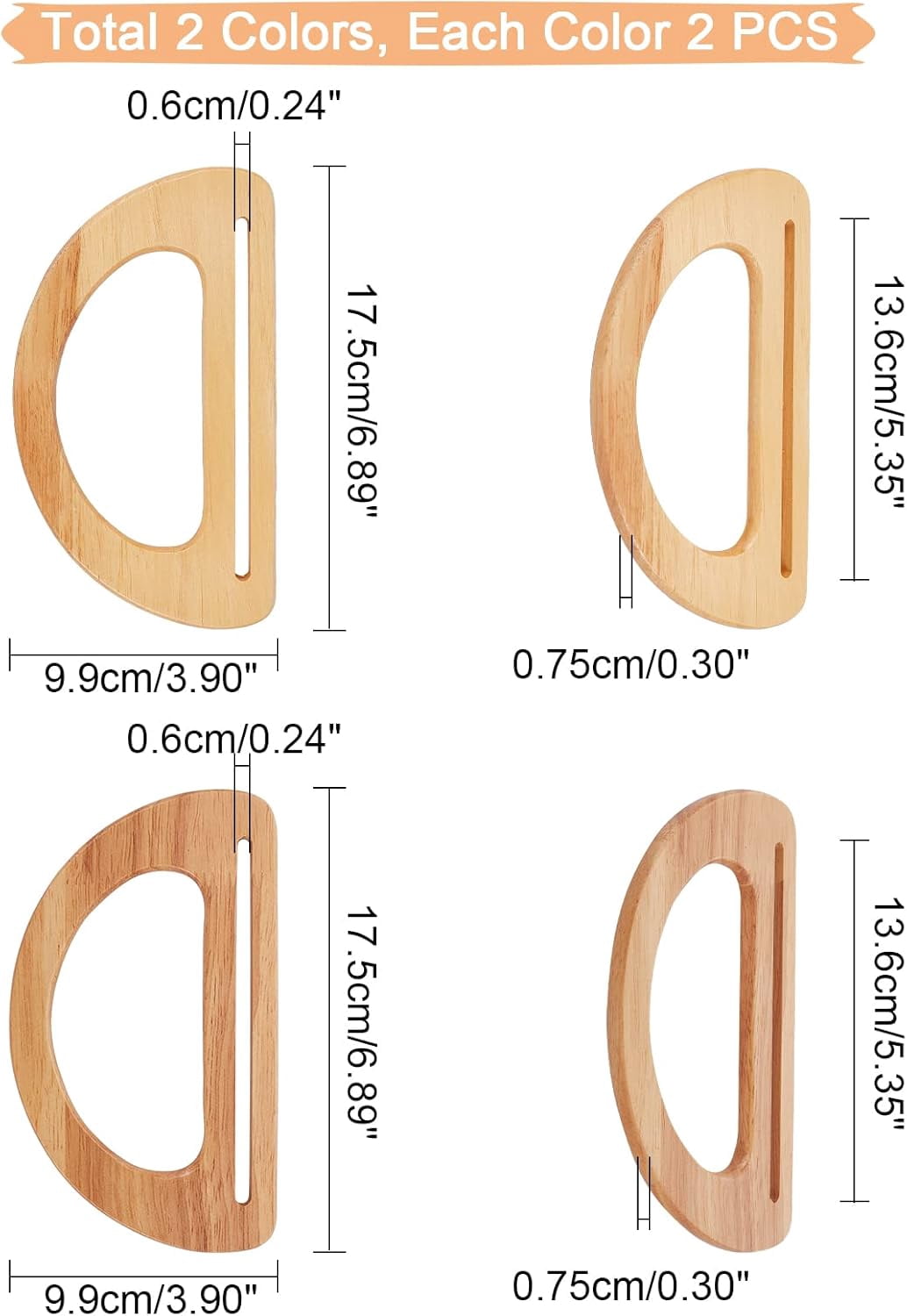 4pcs 2 Colors Wooden Purse Bag Handles D-Shaped Handbag Handle Wooden ...