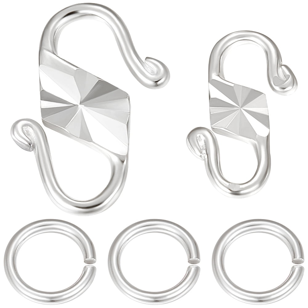 4pcs 2 Size 925 Sterling Silver S-Hook Clasps with 4pcs Open Jump Rings ...