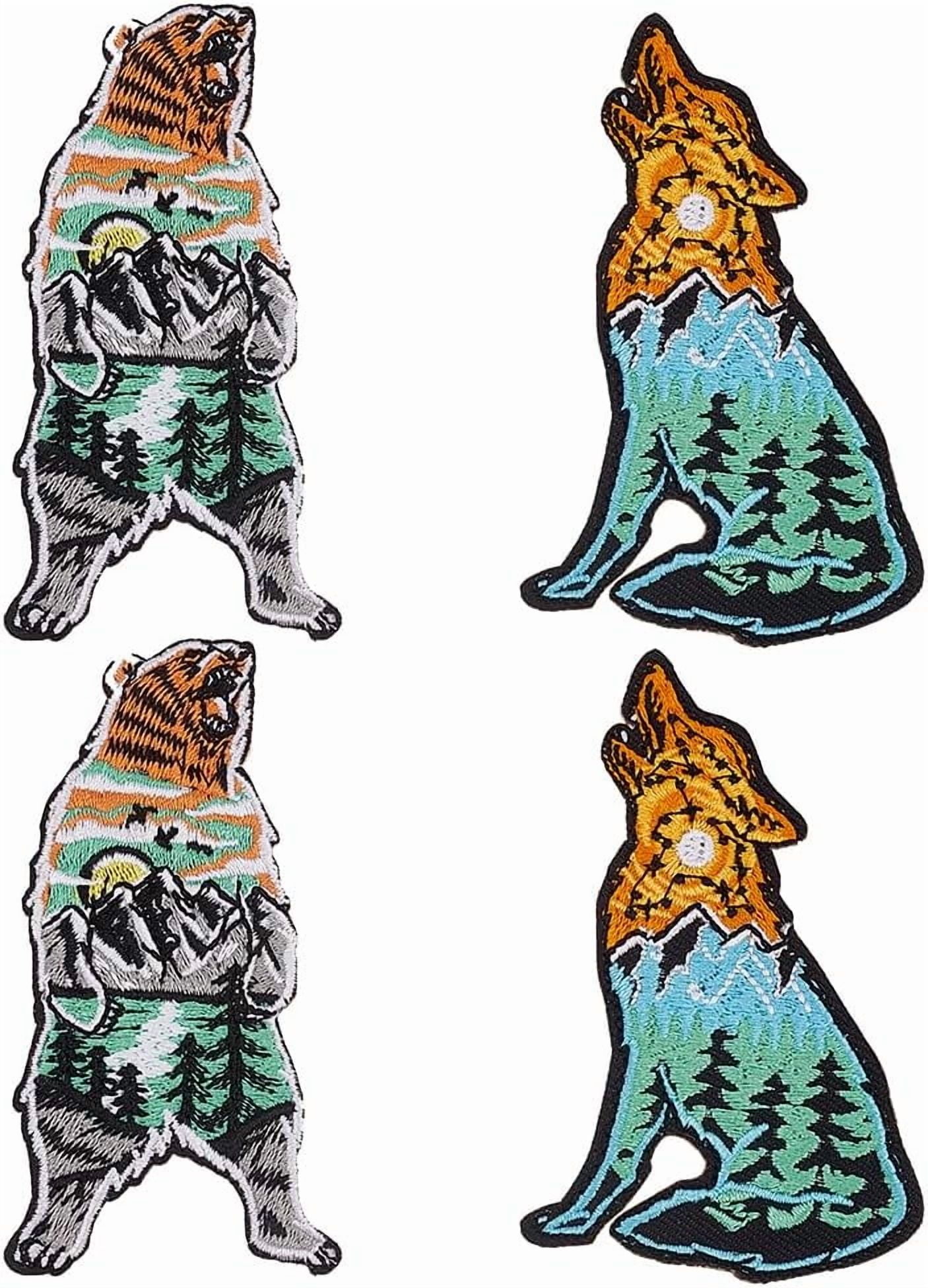 4pcs 2 Styles Bear Mountian Patches Wolf Forest Embroidered Appliques ...