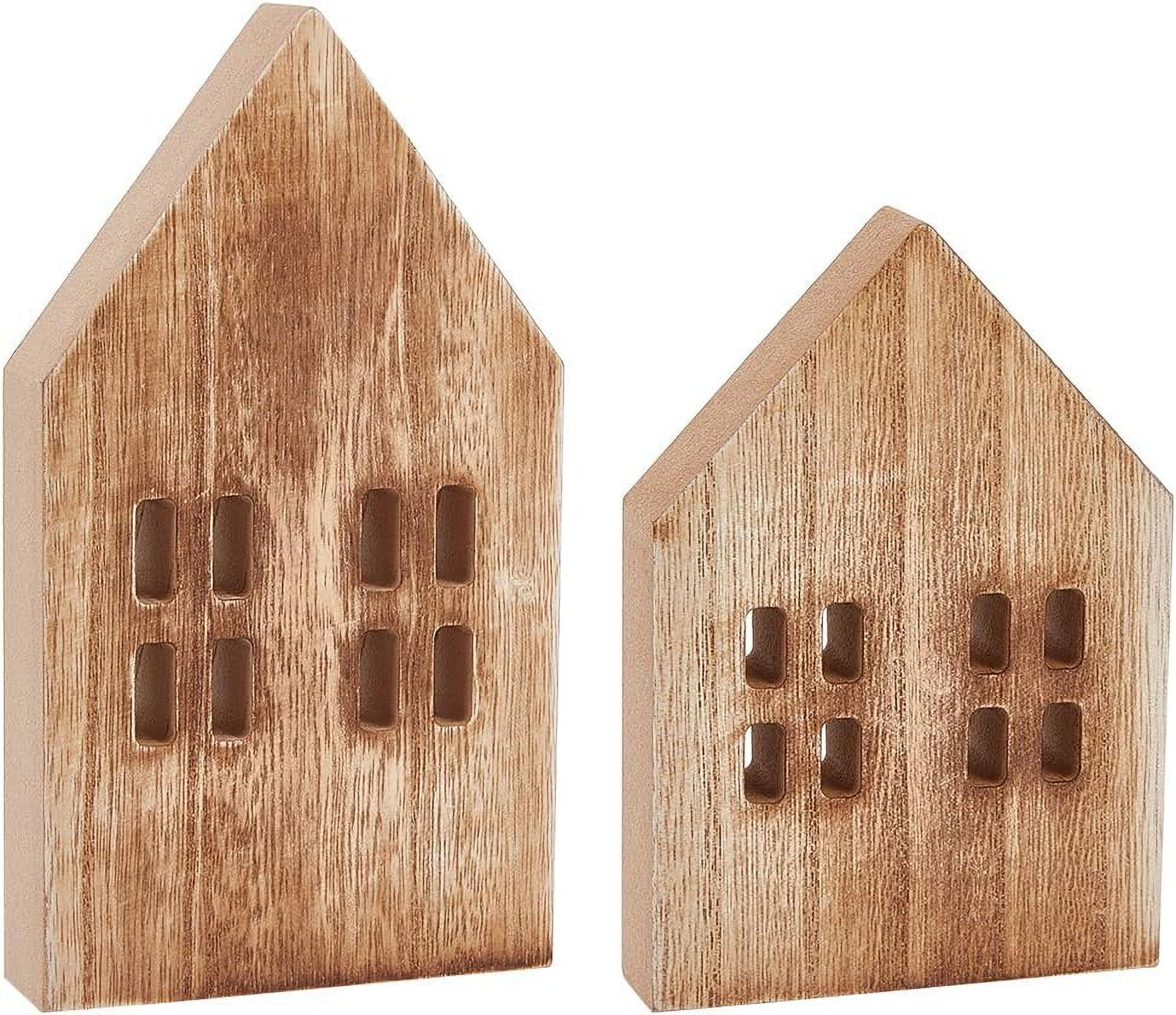 4pcs 2 Styles House Shaped Wooden Sign Block Tan Wooden House Block ...