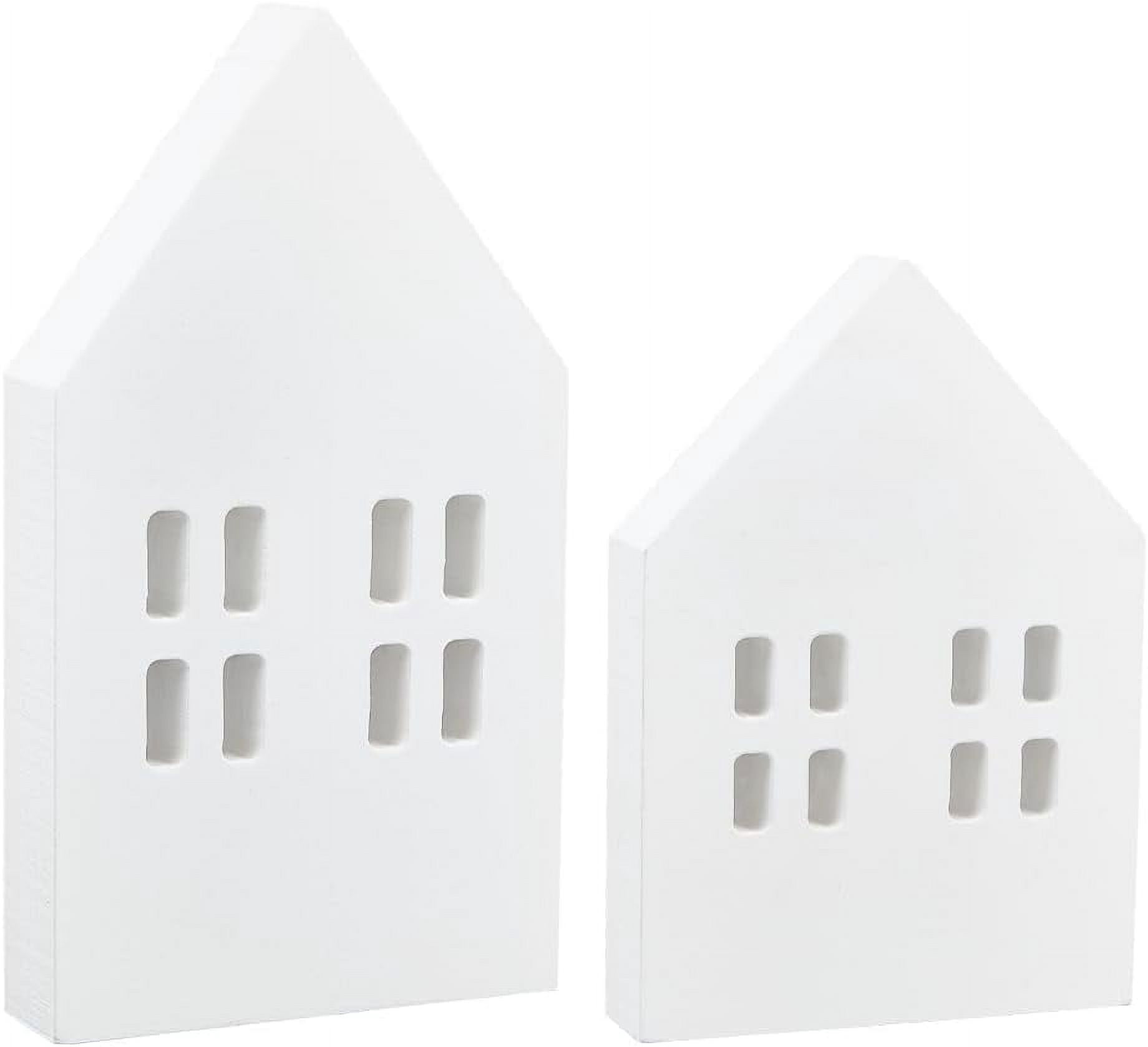 4pcs 2 Styles House Shaped Wooden Sign Block White Farmhouse Home Sign ...