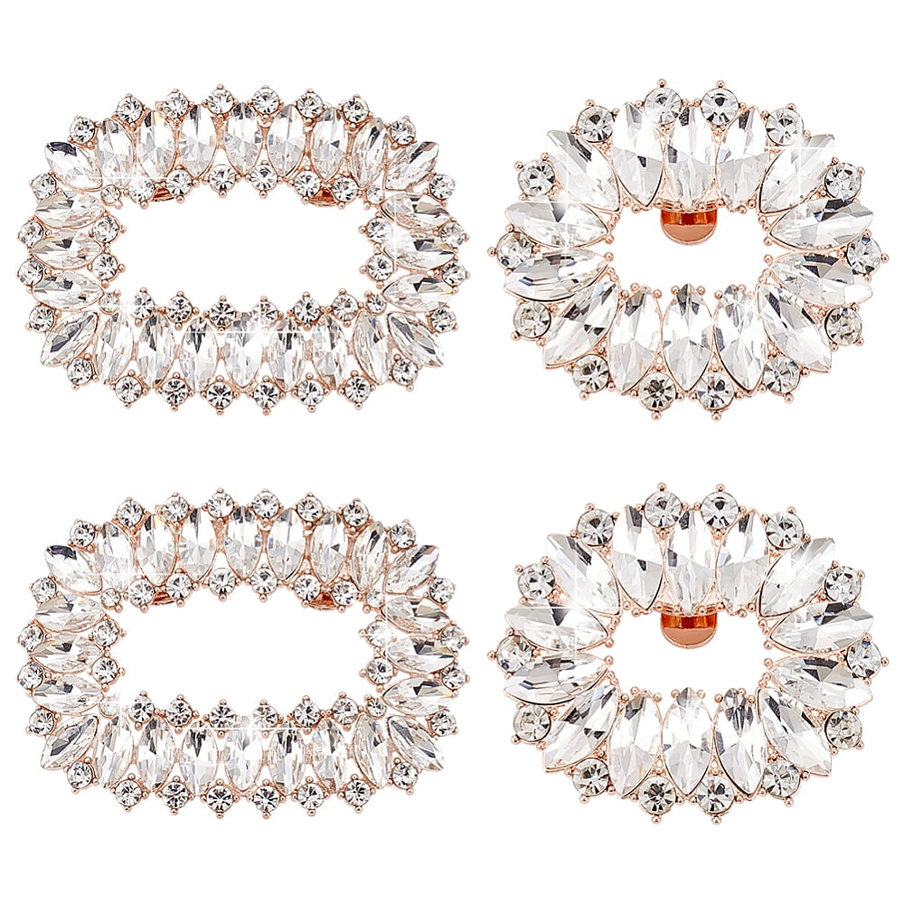 4pcs 2 Styles Rhinestone Shoe Clips Rectangle Shoe Buckles Oval Wedding ...