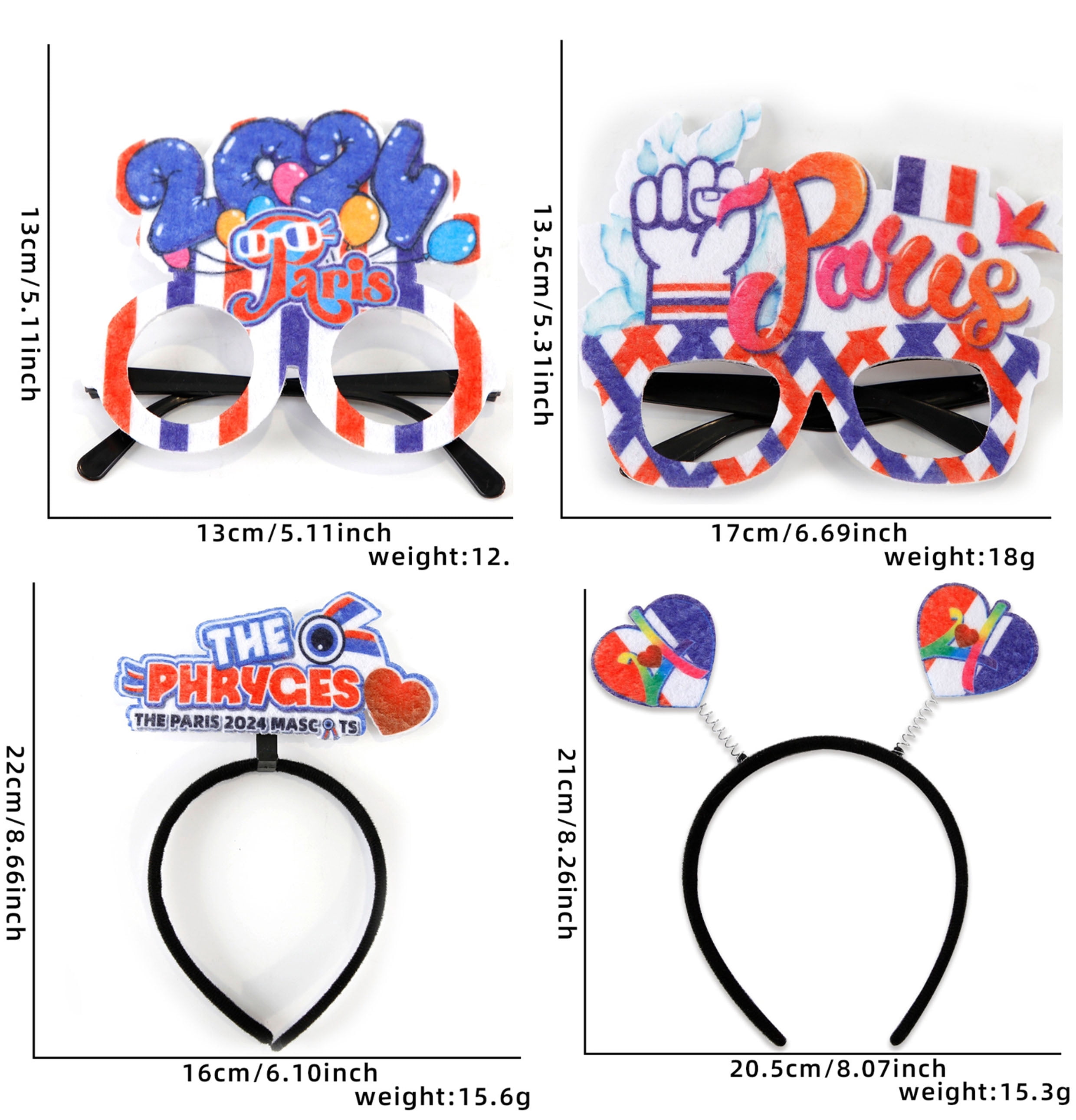 4pcs（2 headbands, 2 glasses） Paper Glasses for Olympic Games 2024, 2024 Paris Sports ...