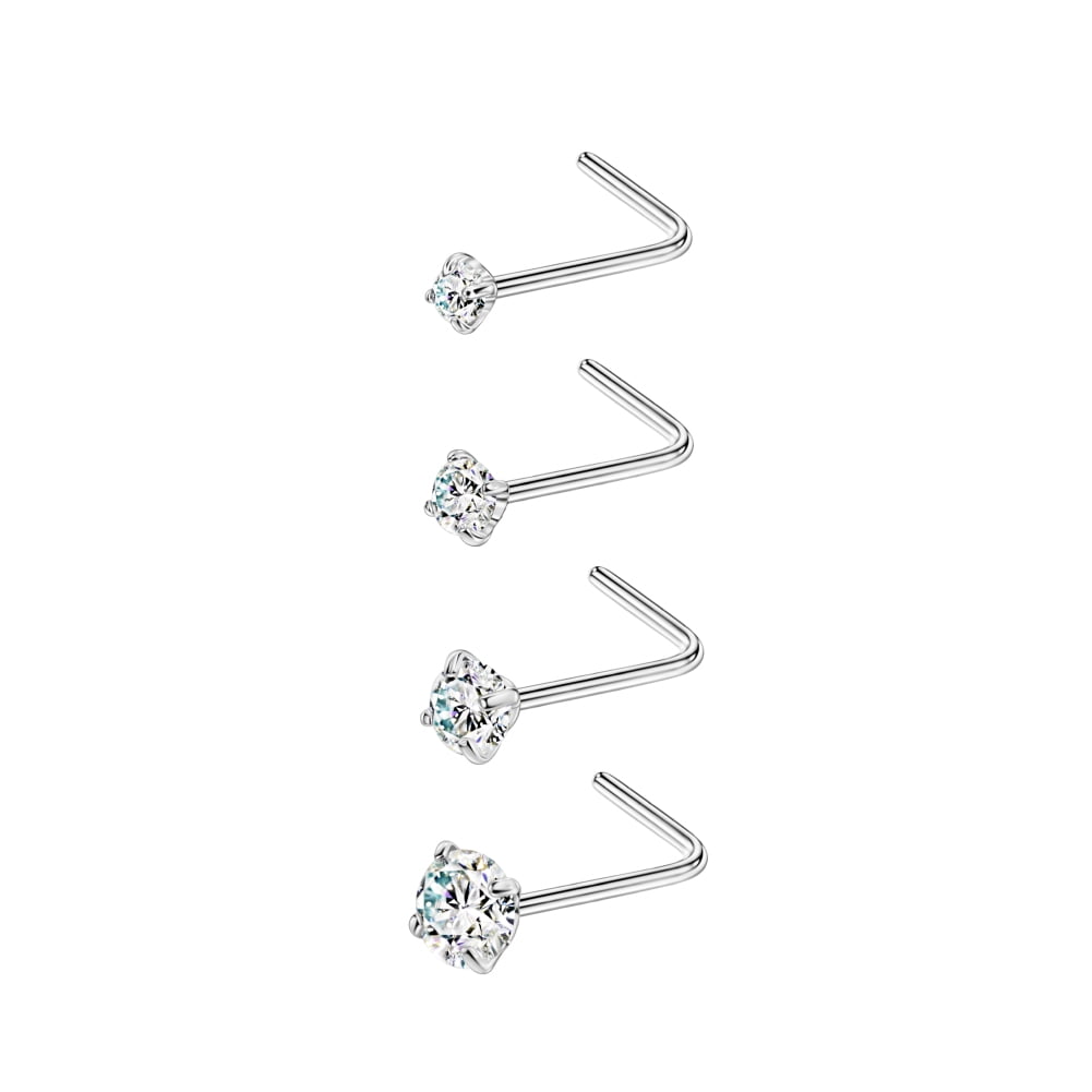 4pcs 22g Nose Rings Studs 1.5mm 2mm 2.5mm 3mm CZ Diamond Nose Studs Cubic Zirconia Nose Stud ...