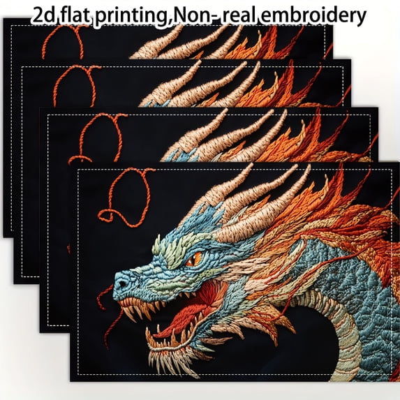 4pcs, 2d flat printing,Dragons Head Pattern placemats, fashion print ...