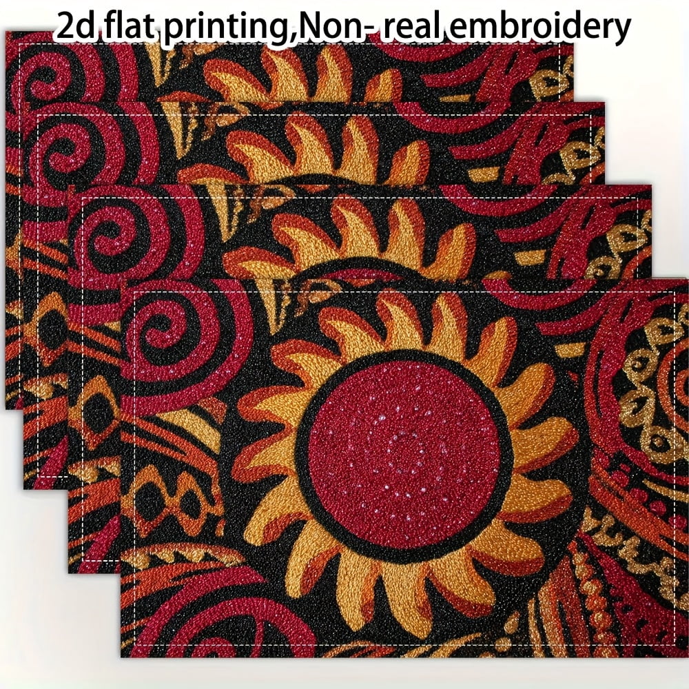 4pcs, 2d flat printing, Non-real embroidery aboriginal artwork abstract ...
