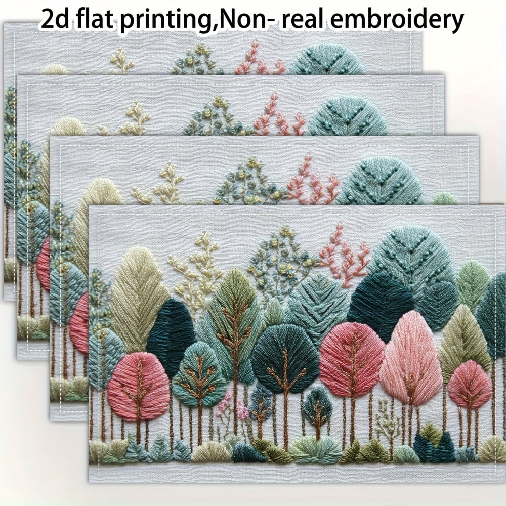4pcs, 2d flat printing, Non-real embroidery whimsical forest stylized ...