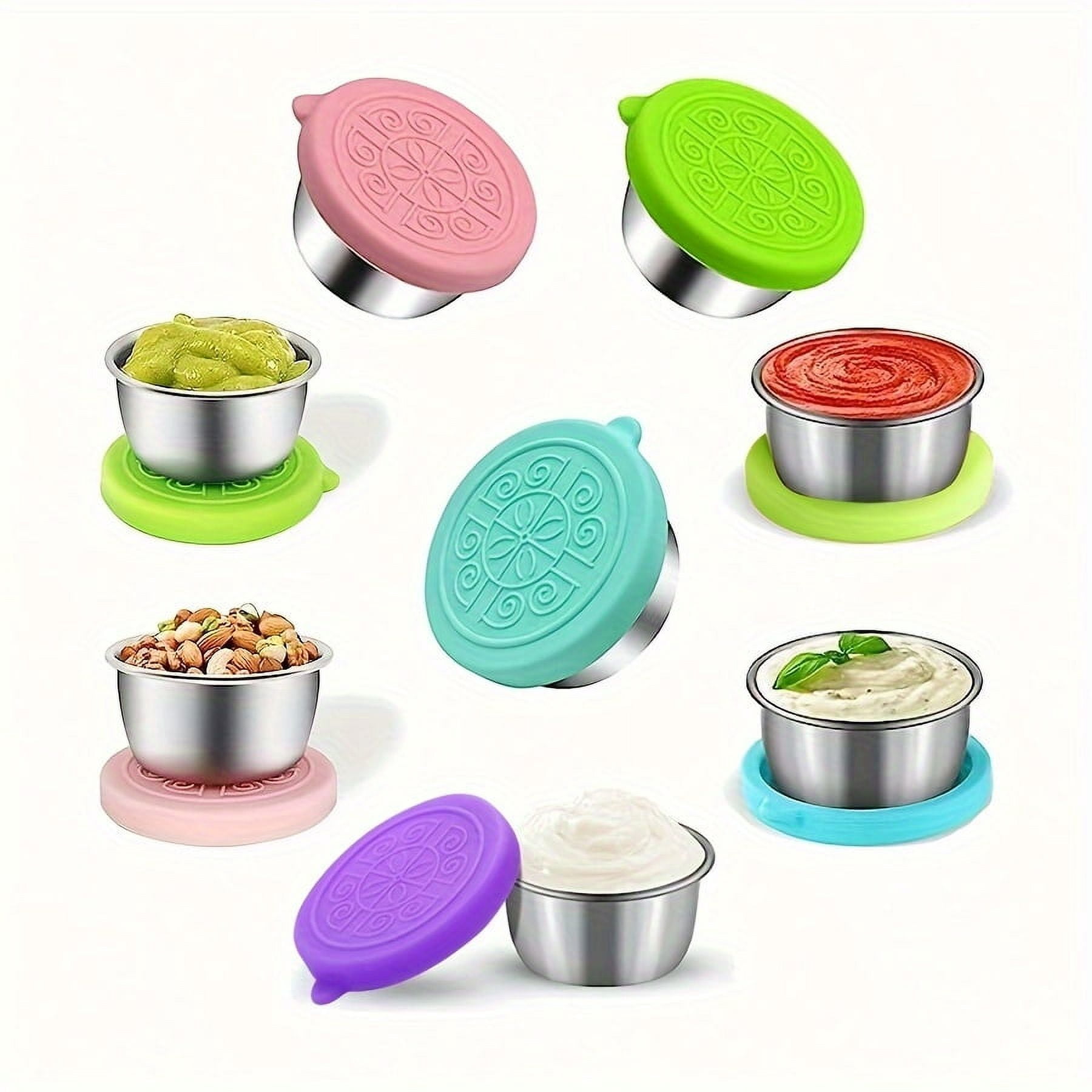 4pcs 304 Stainless Steel Condiment Cups with Lids, 1.5oz Leak-Proof ...