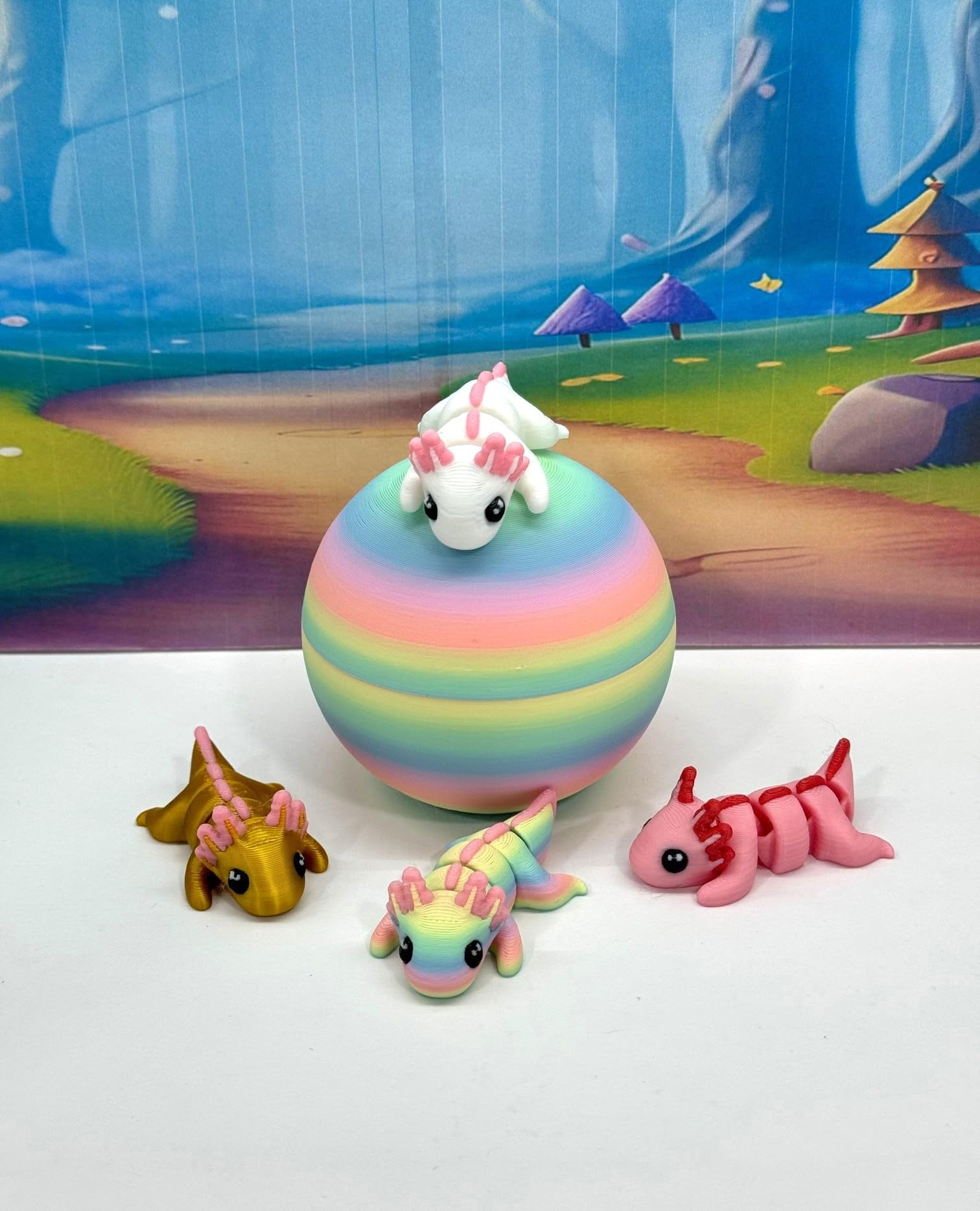 4pcs 3D Printed Articulated Mini Axolotl with KMC2Egg, Fidget Miniature ...