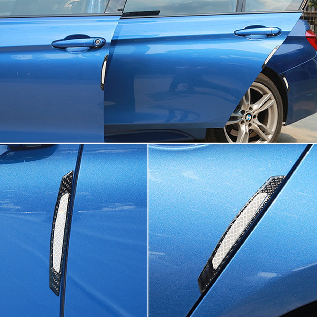 4pcs 3D Super White Reflective Stickers Black Real Carbon Fiber Strips ...