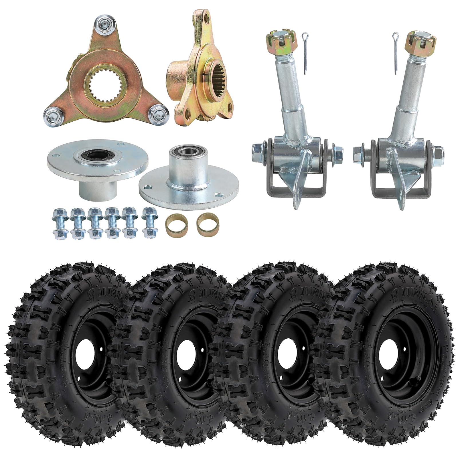 4pcs 4.10-6 Tires and Wheels Rims 6" Complete Go Kart Wheels & Steering ...