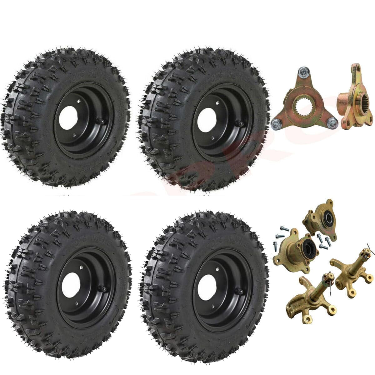 4pcs 4.10-6 Tires and Wheels Rims 6" Go Kart Wheel & Steering Spindle ...