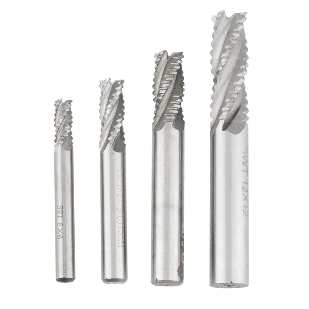4pcs 4 Flutes HSS Roughing End Mill CNC Router Bit Milling Cutter Set ...