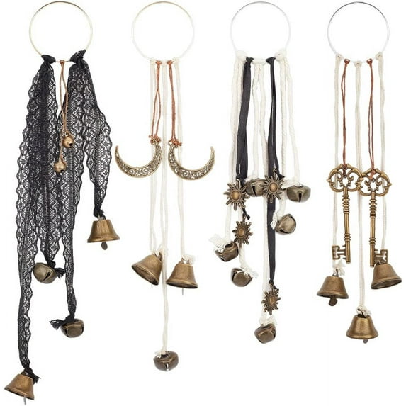 4pcs 4 Styles Bells Door Knob Hanger Wind Chimes Bell Door Hanger Moon Key Sun Pattern Bells ...