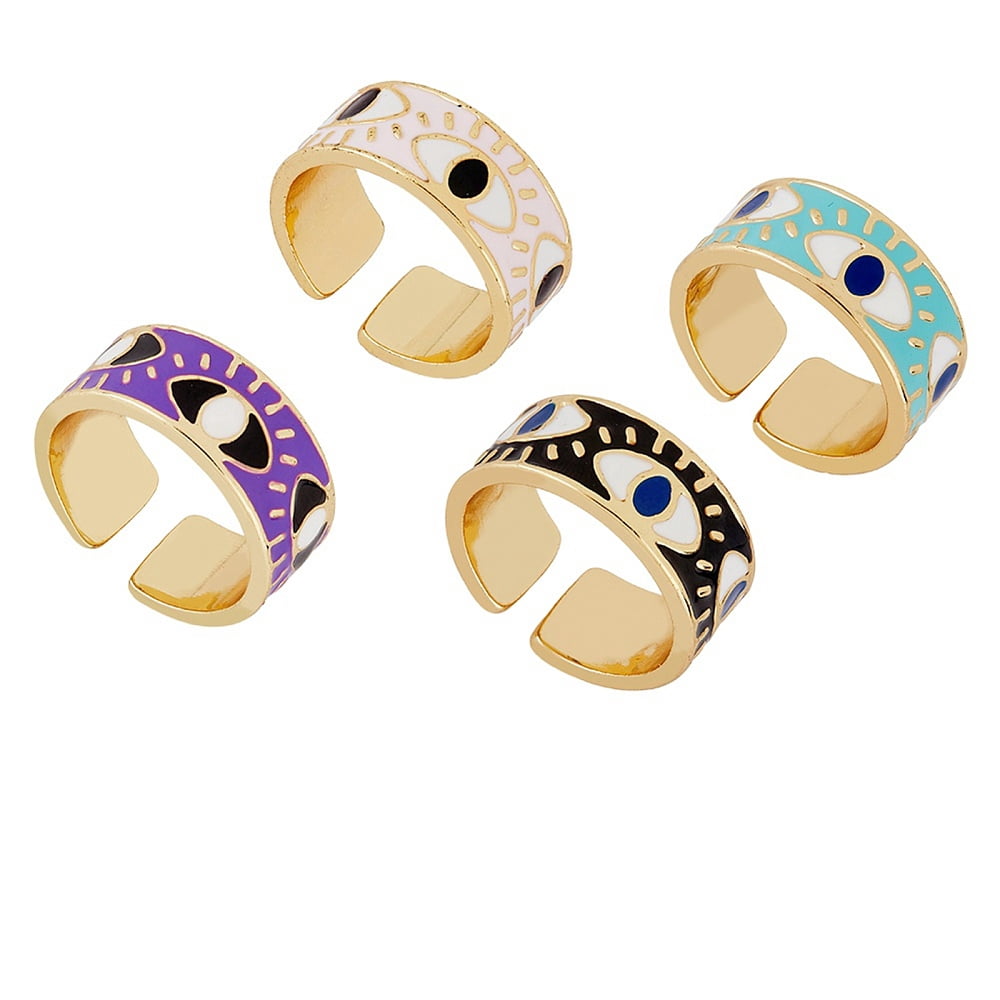 4pcs 4 colors Enamel Horse Eye Open Cuff Rings Set Golden Alloy Rings ...