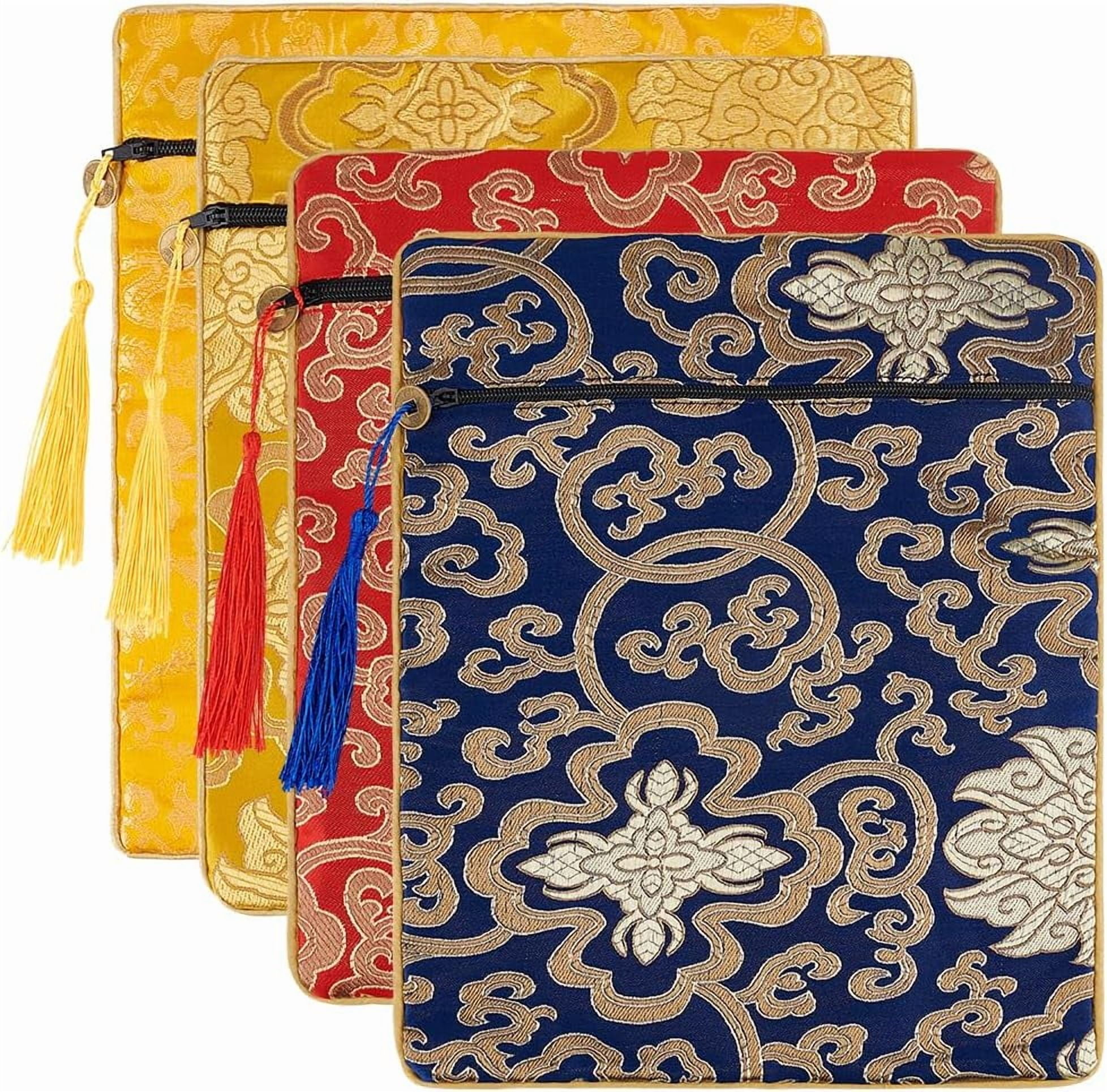 4pcs 4 colors Ethnic style Silk Sutra Book Zipper Pouch Scripture ...