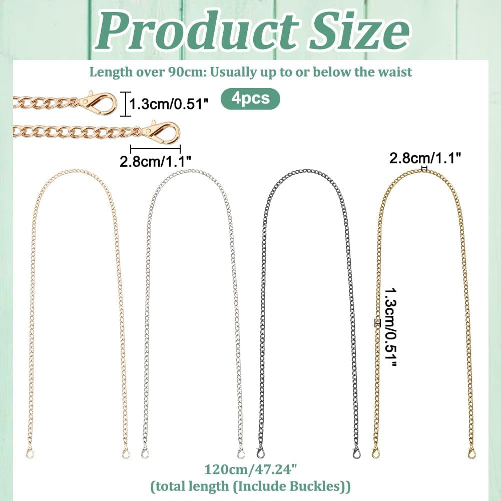 4pcs 4 colors Purse Chains Alloy & Iron Curb Chain bag Straps with Lobster Claw Clasp bag ...