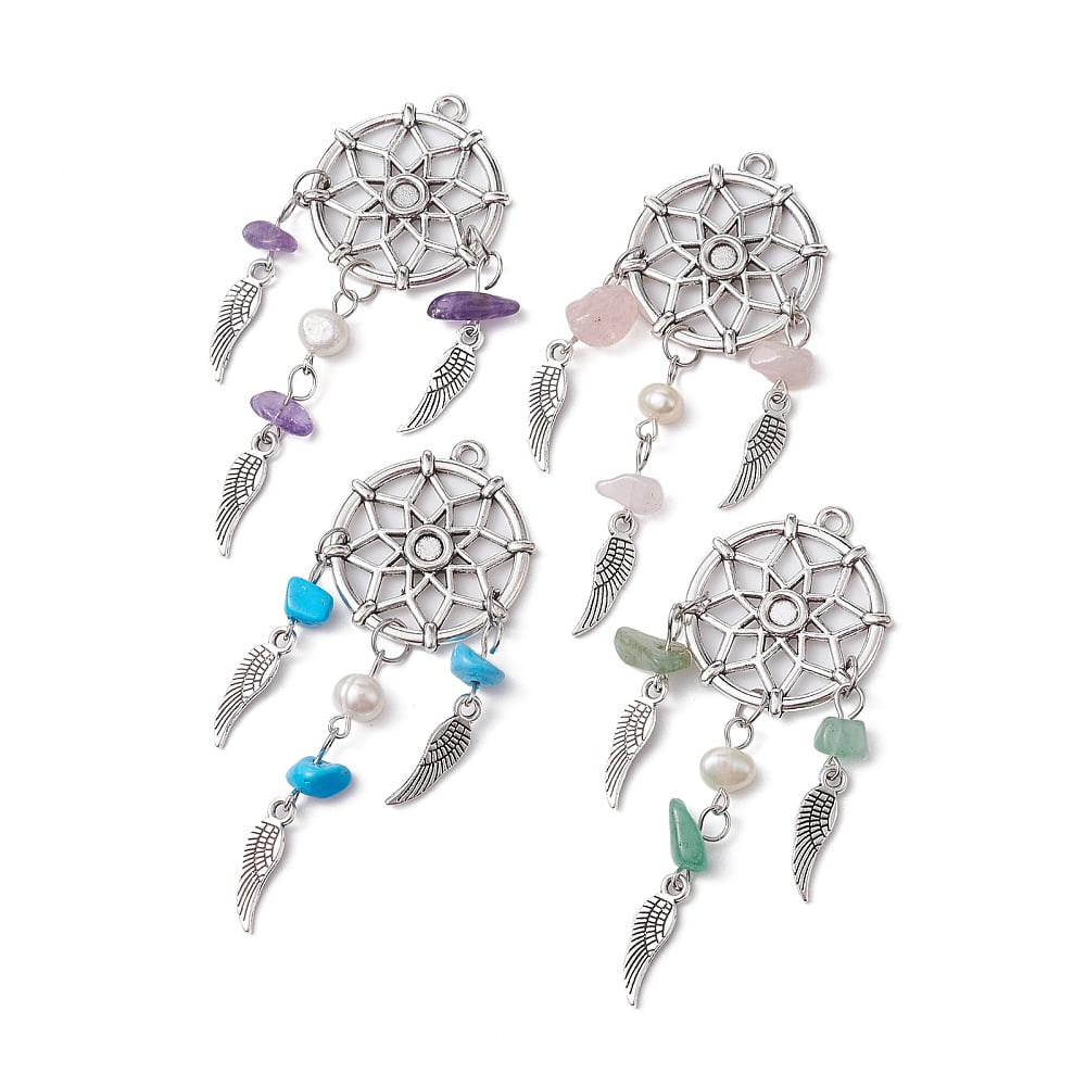 4pcs 4 styles Natural Mixed Stone Chip Big Pendants Silver Plated Alloy ...