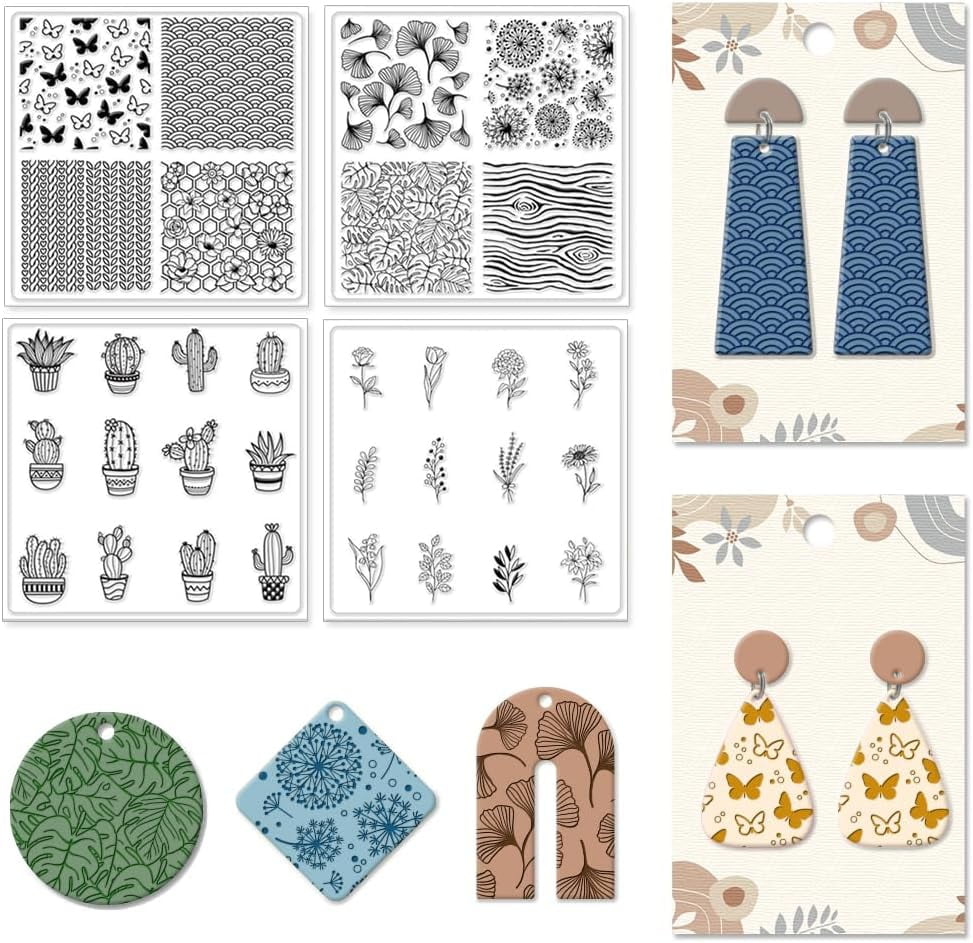 4pcs 4 styles Silicone Clay Texture Mat Clay Modeling Pattern Pad Mixed ...