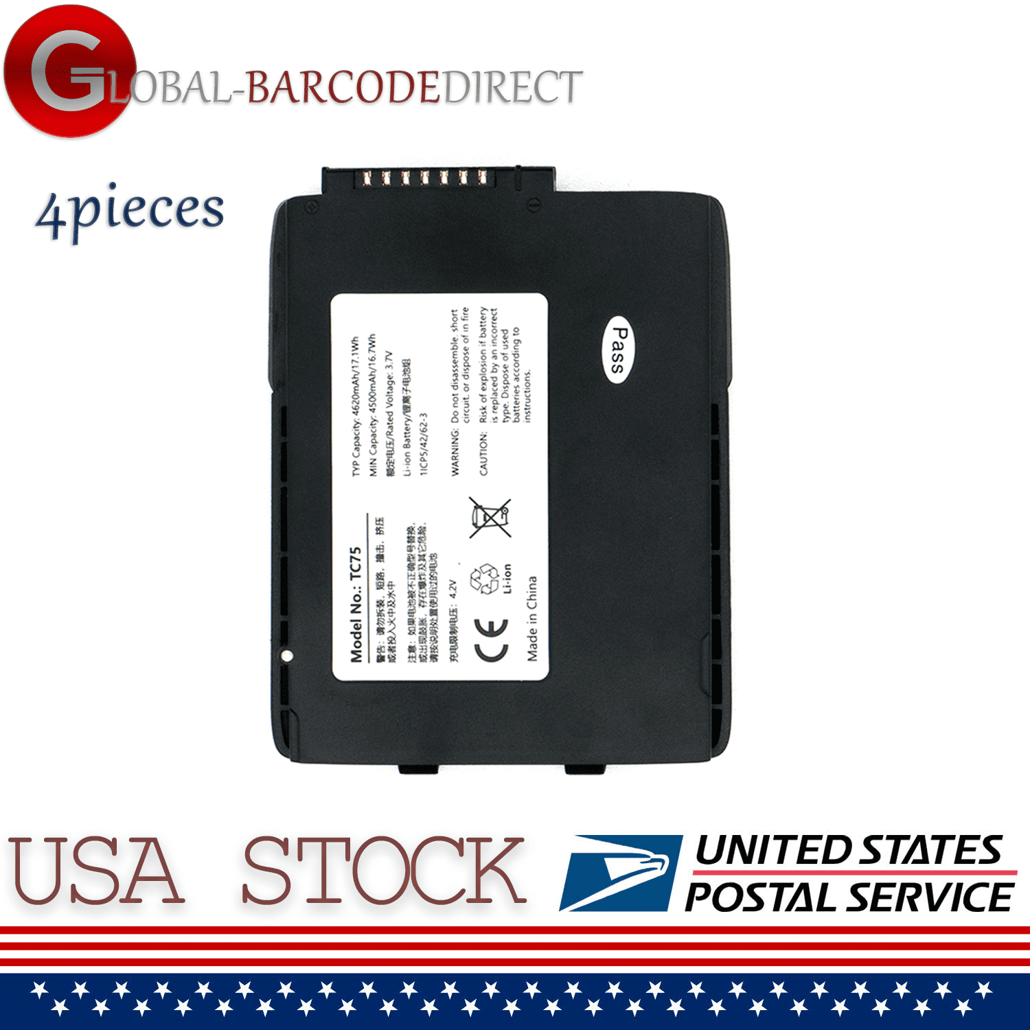 4pcs 4500mAh Battery for Zebra Symbol TC70 TC75 TC7X ;PN:BT-000318 ...