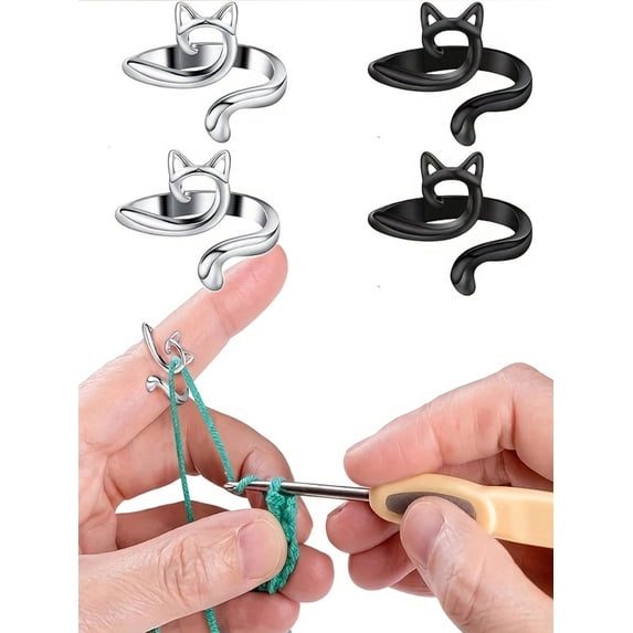 4pcs 4Color Adjustable Woven Crochet Rings Yarn Guide Rings Finger ...