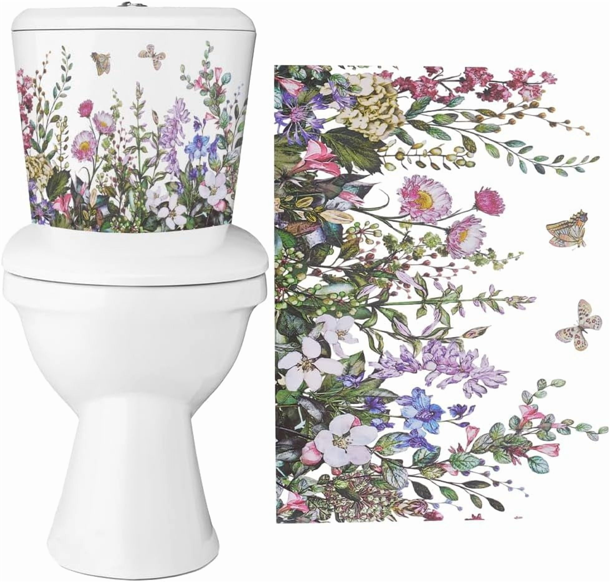 4pcs 4Pcs Flowers Toilet Seat Lid Stickers Green Plant Leaves Butterfly ...