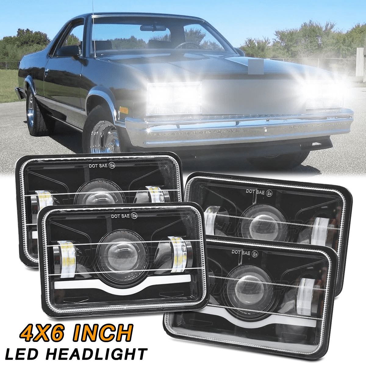 4pcs 4X6" LED Headlights High-Lo Beam for Chevy C10 Pickup 1981-87 Ford ...