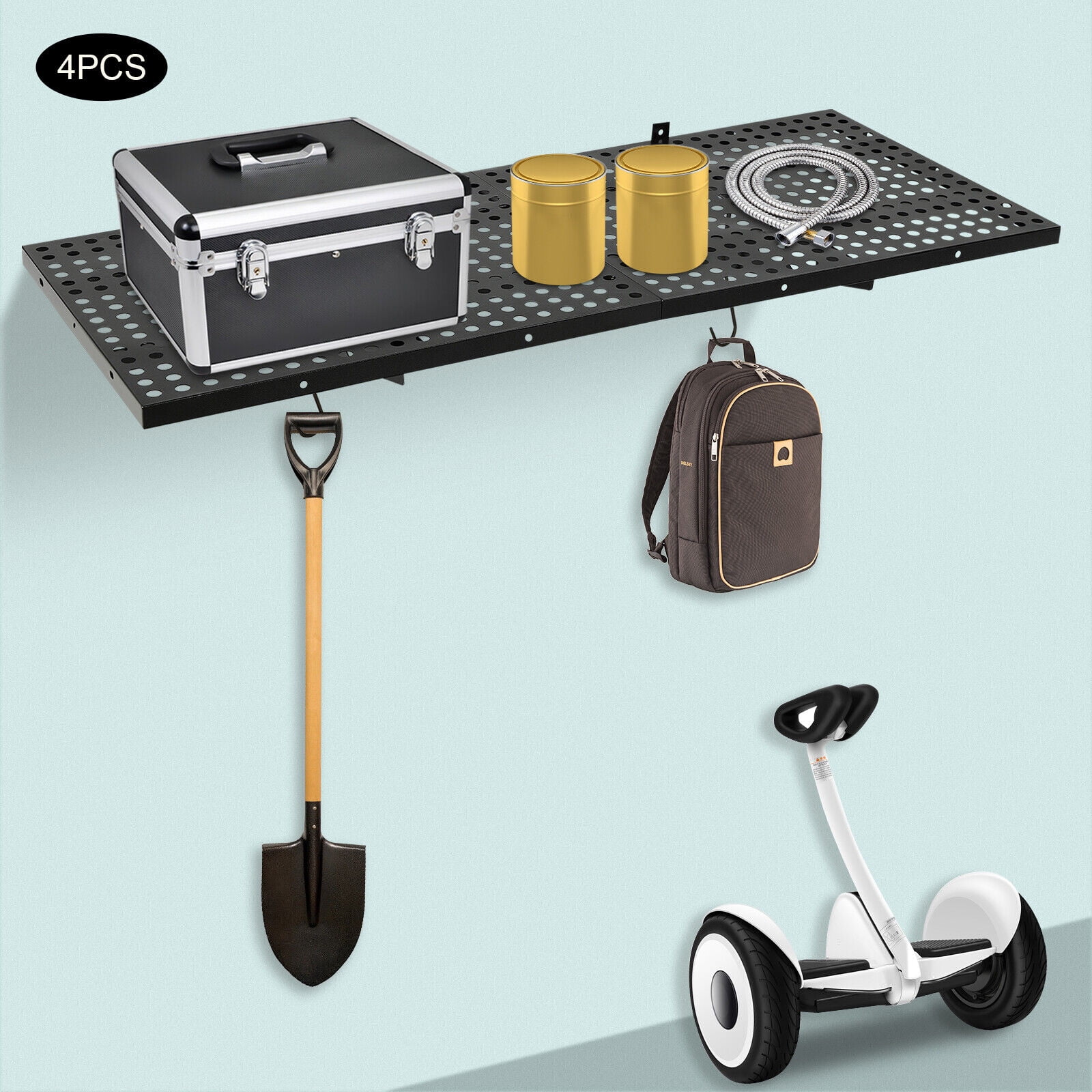 4pcs 4x1.7ft Black Sturdy&Durable Garage Storage Shelving Wall Mounted ...