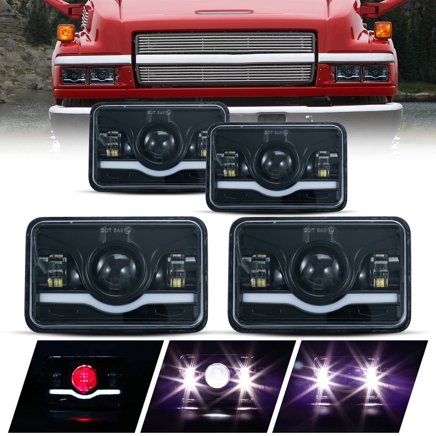 4pcs 4x6 6x4 Inch Rectangular H4651/H4652/H4656/H4666 Sealed Beam ...