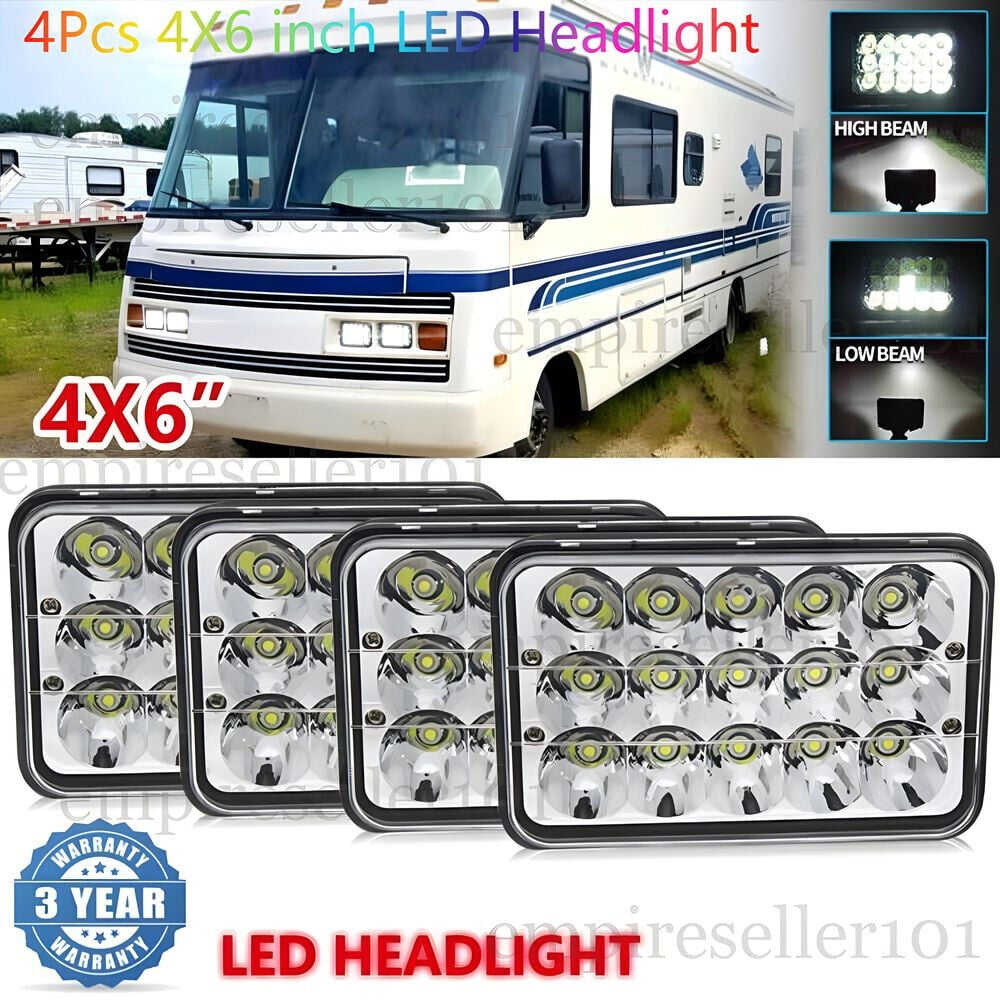 4pcs 4x6 Inch Rectangular HI/Lo LED Headlights Sealed Beam Fit ...