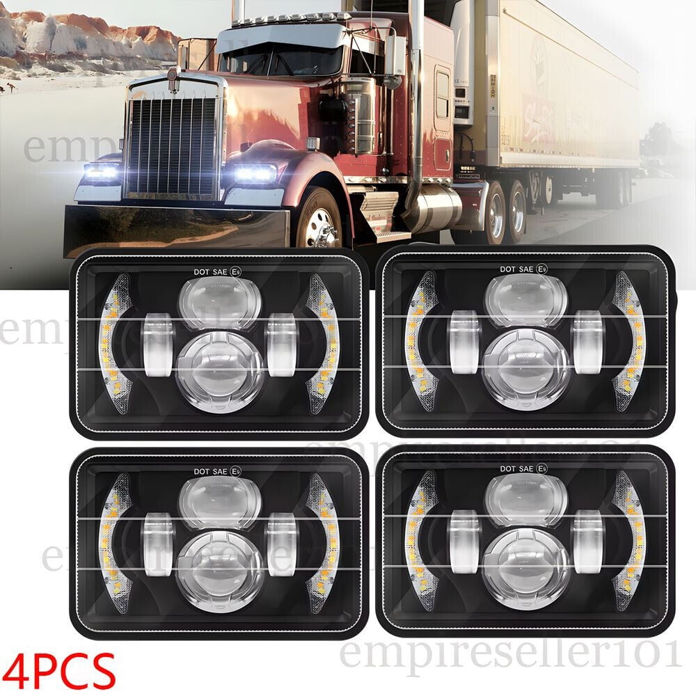 4pcs 4x6 LED Headlights W/ Halo DRL for Kenworth T800 W900 Peterbilt ...