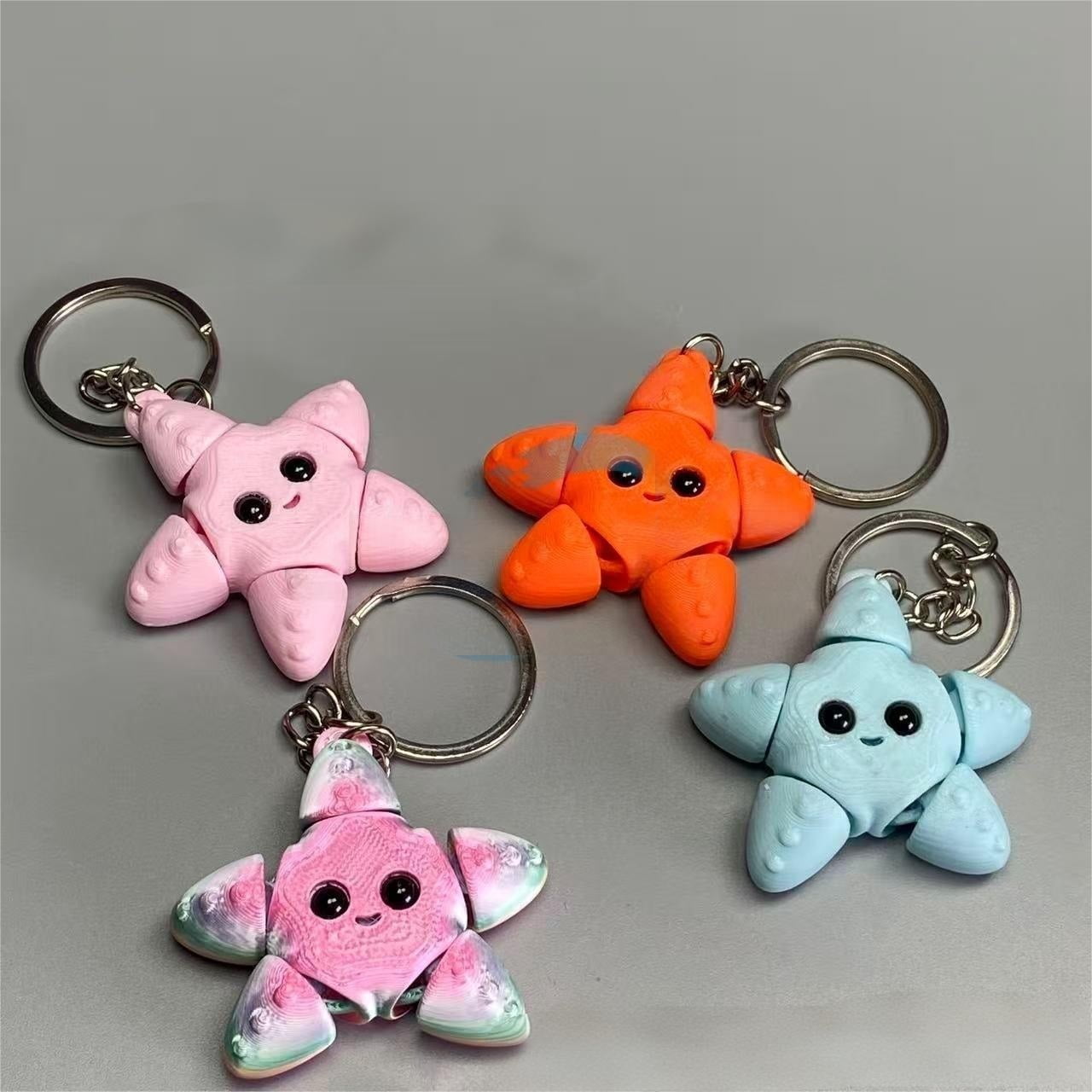 4pcs 5.5CM 3D printed cute multi-color starfish keychain with movable ...