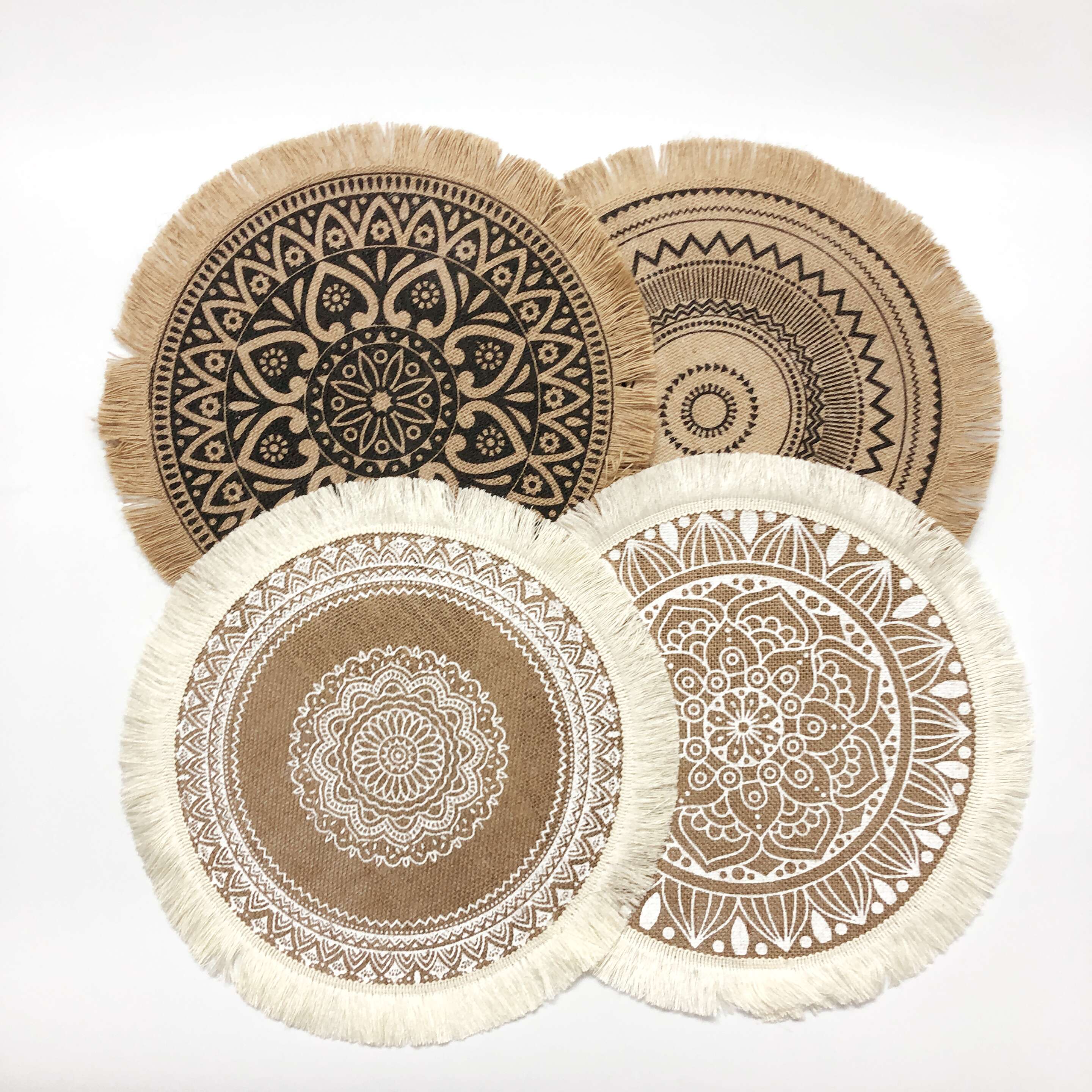4pcs/6pcs Natural Vintage Jute Woven Placemats Bohemian Style Party ...