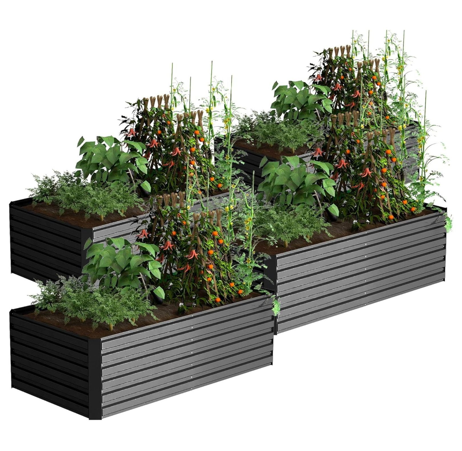 4pcs 6x3x2ft Galvanized Raised Garden Bed, Deep Root Planter Box ...