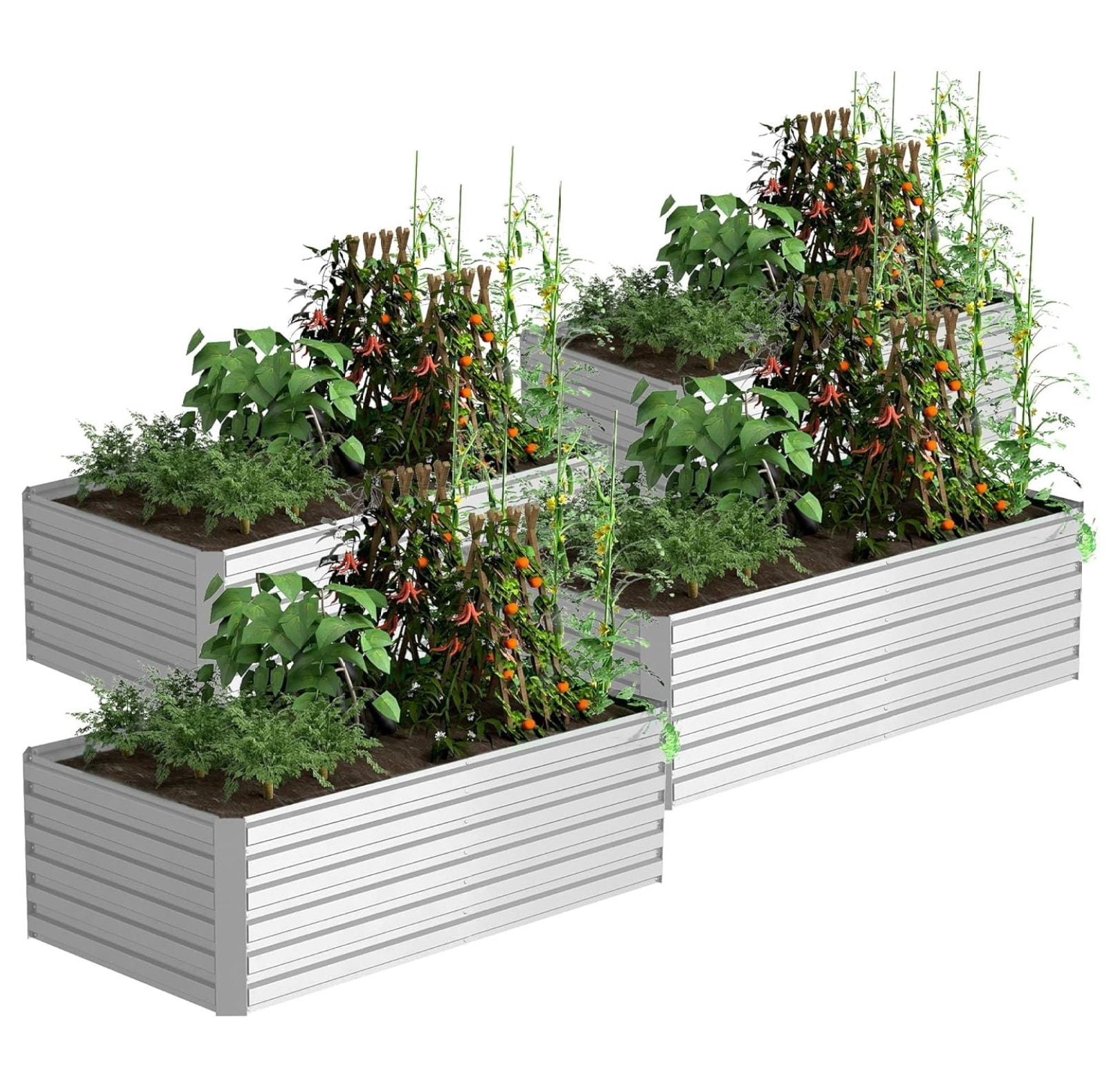 4pcs 6x3x2ft Galvanized Raised Garden Bed, Deep Root Planter Box ...