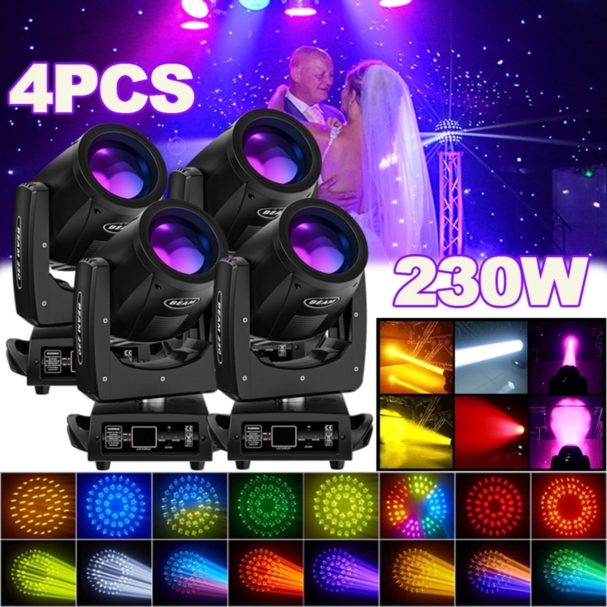 4pcs 7R 230W Beam Stage Moving Head Light 15 Gobos and 14 Colors DJ ...
