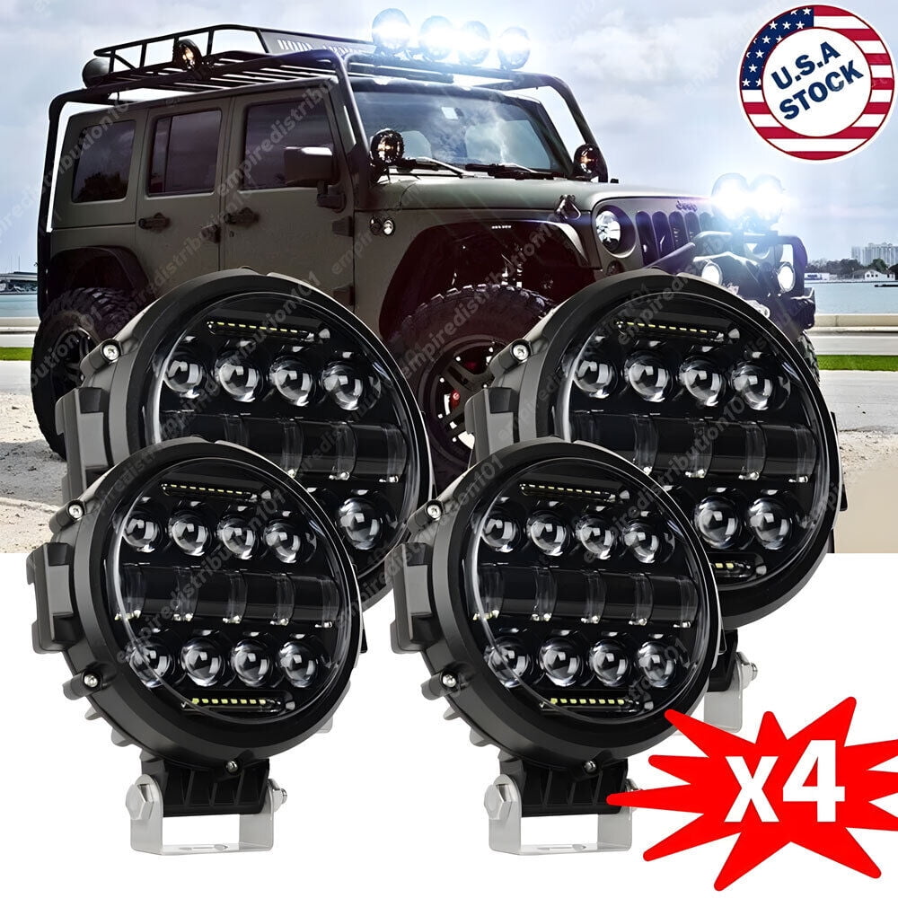 4pcs 7inch Round LED Work Light Bar DRL Combo Pods Offroad SUV Driving ...
