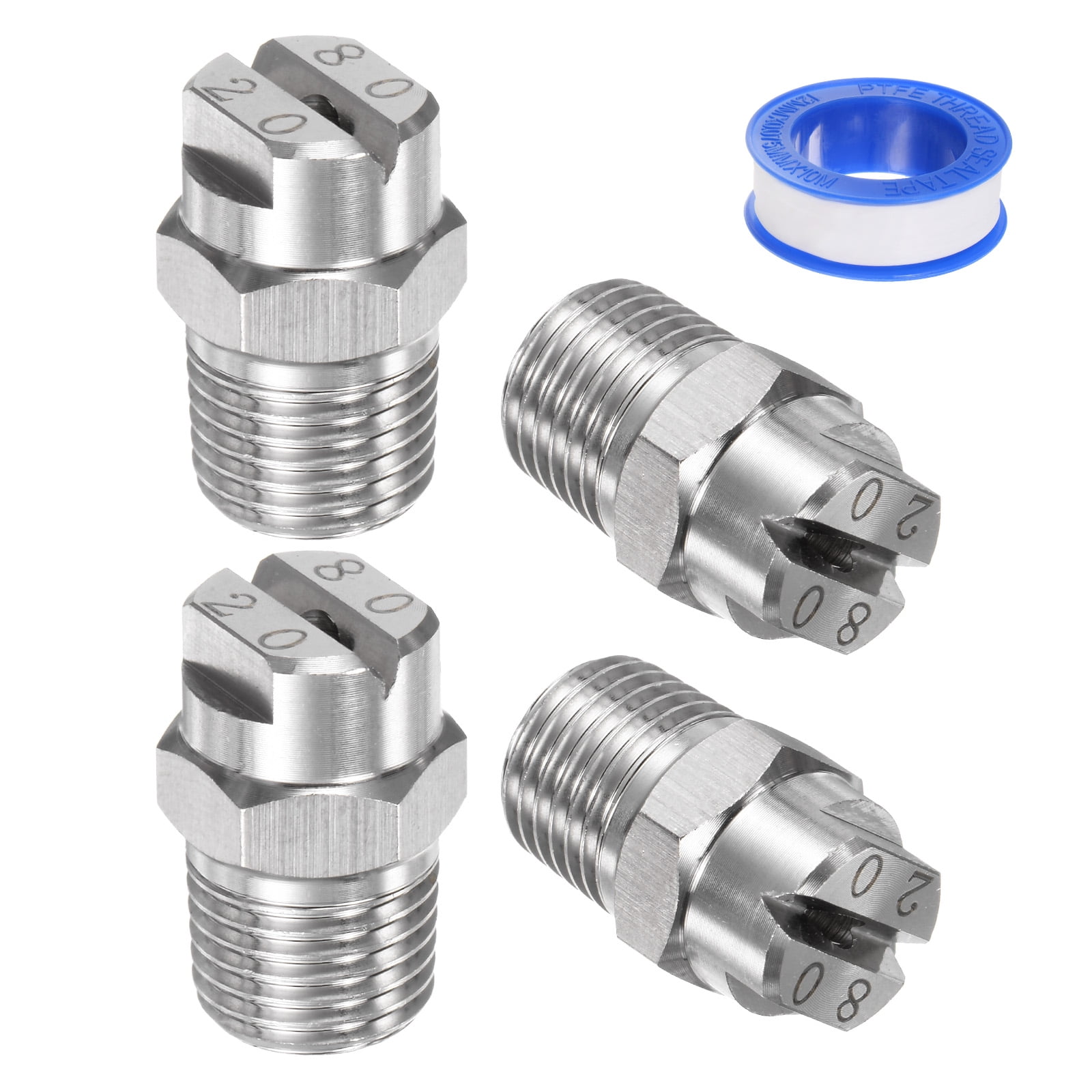 4pcs 80 Degree Flat Fan Spray Tip 2.8mm Dia. 1/4BSPT Male with Sealing ...