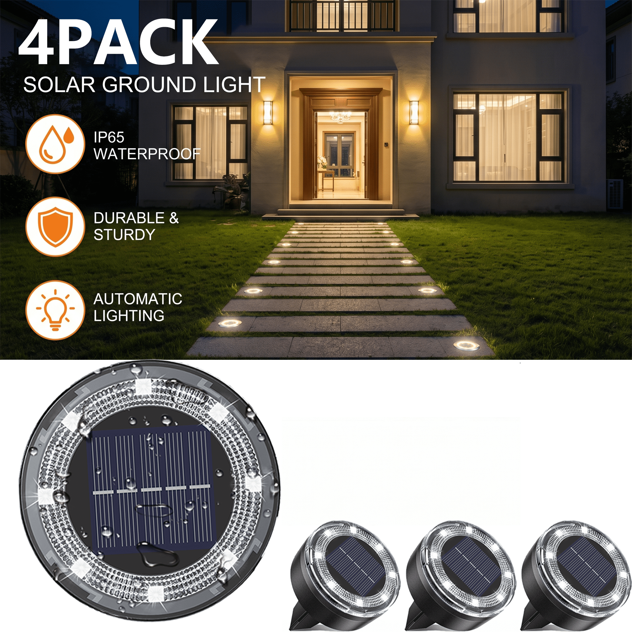 4pcs 8LED Super Bright Solar Ground Lights, Outdoor Waterproof, Auto On ...