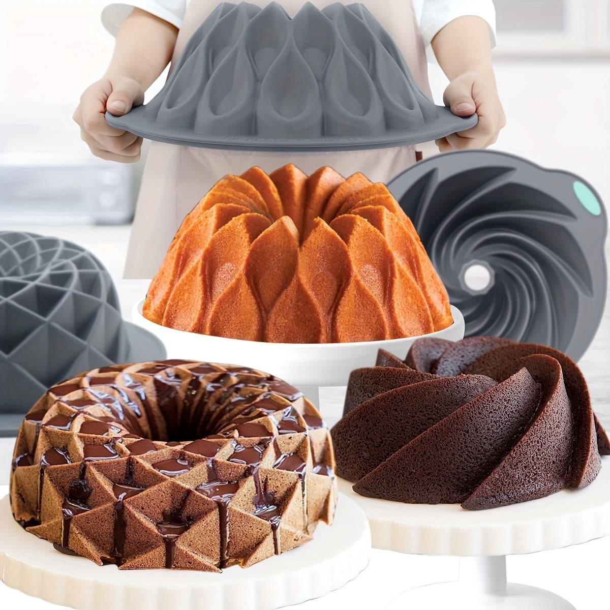 4pcs-8inch Premium Silicone Cake Pans - Non-Stick, Fluted, and ...