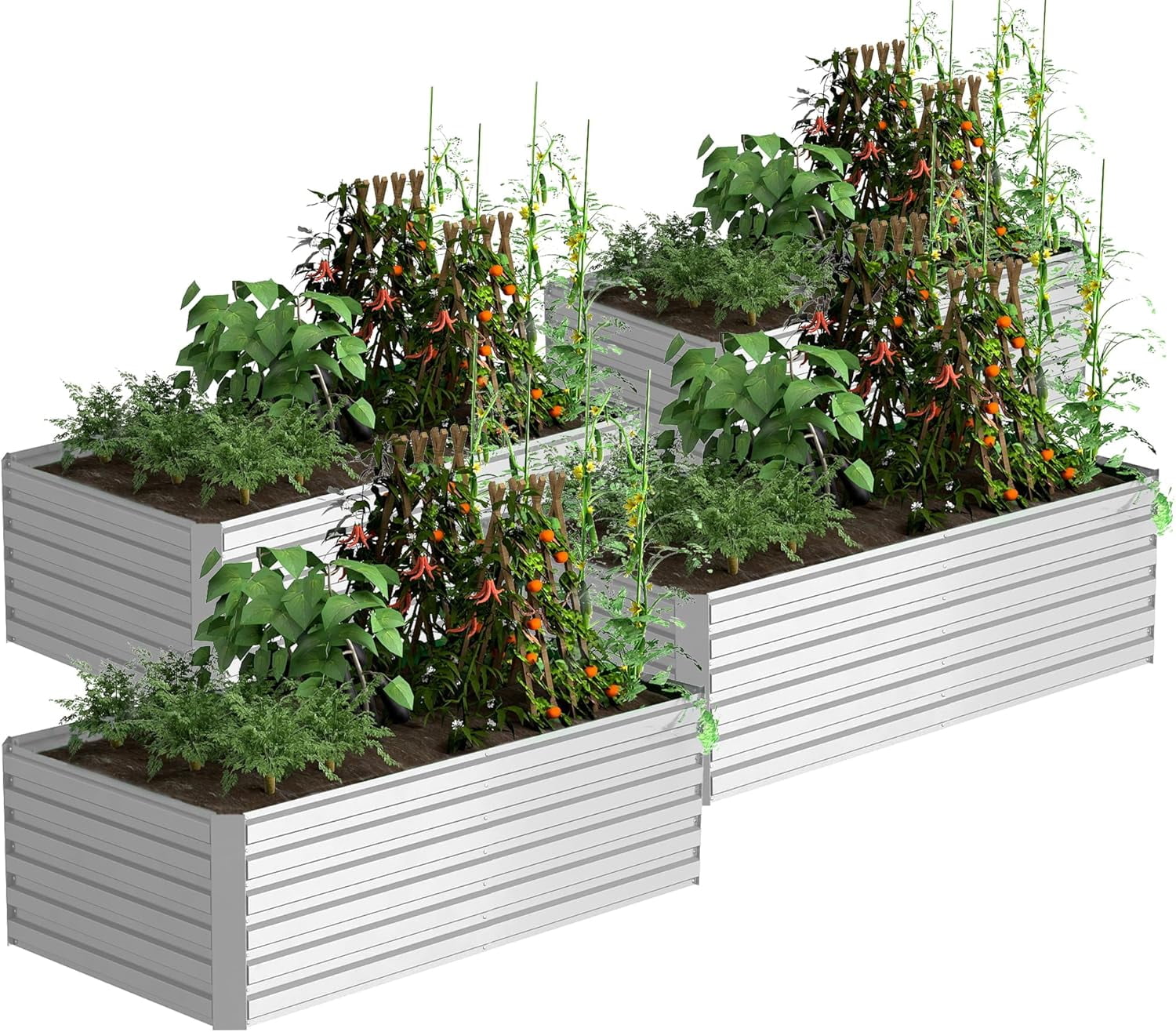 4pcs 8x4x2ft Galvanized Raised Garden Bed, Deep Root Planter Box ...