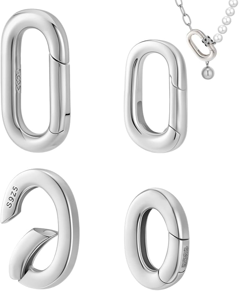 4pcs 925 Sterling Silver Oval Jewelry Clasps 4 Styles Spring Gate Rings ...