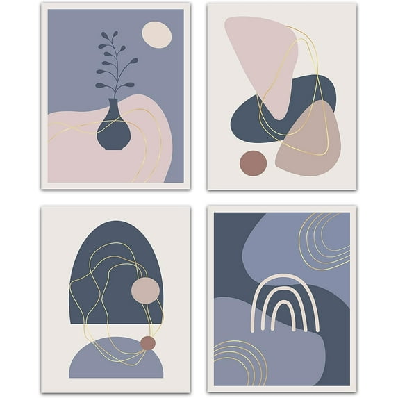 4pcs Abstract Minimalist Line Canvas Wall Art Set Print Poster Home ...