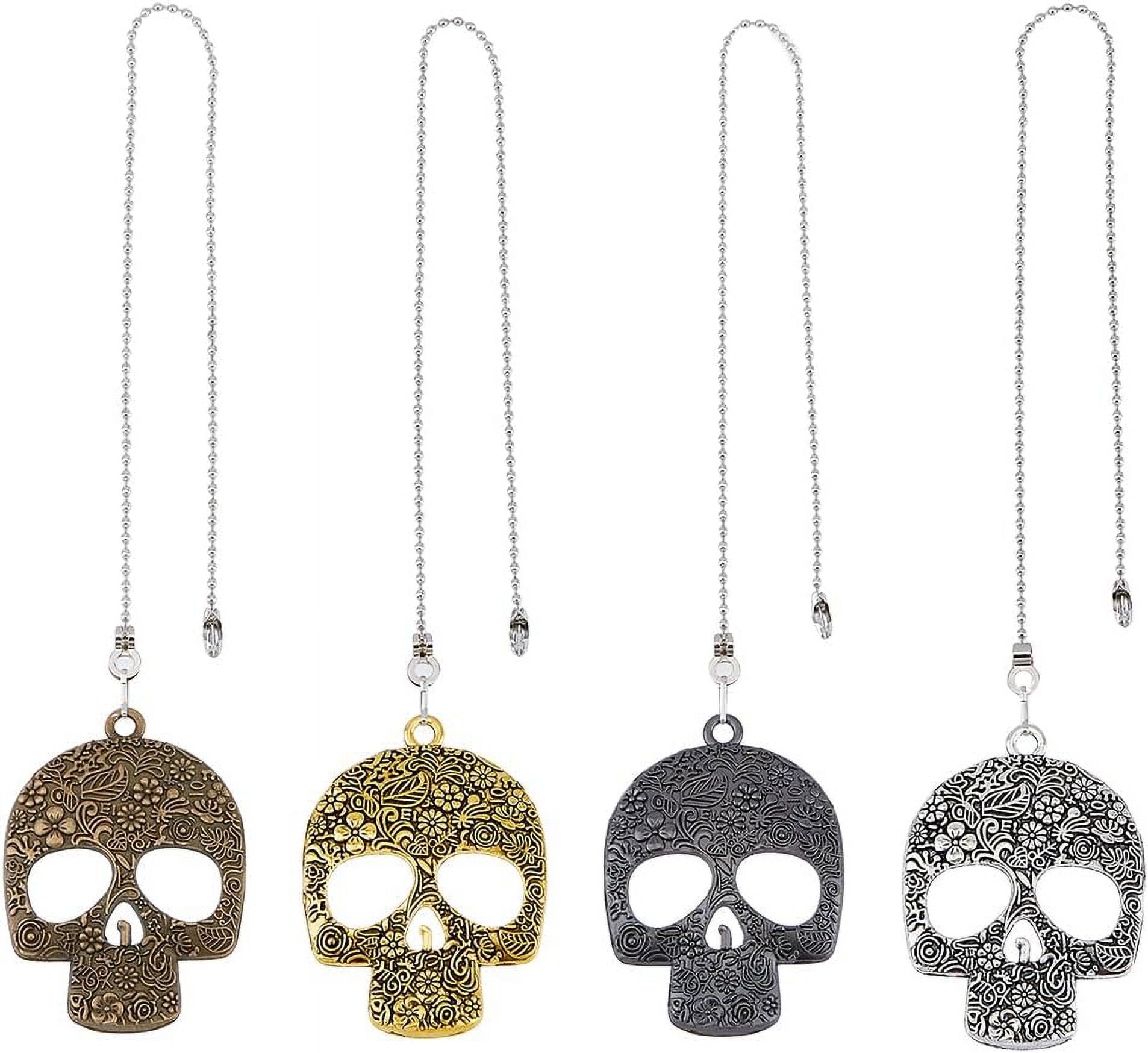 4pcs Alloy Skull Ceiling Fan Pull Chain Pendant Retro Fan Zipper and ...
