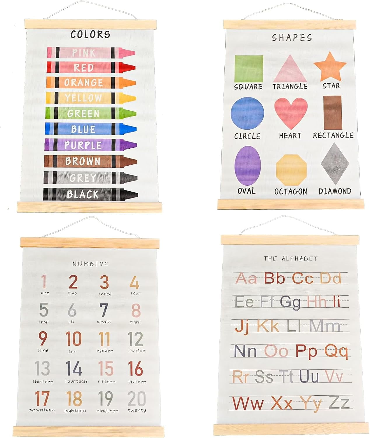 4pcs Alphabet Numbers Geometry Wall Hanging Poster Decor, ABC 123 Shape ...